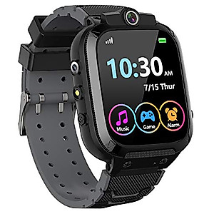 Kids Game Smart Watch for Boys Girls with 1.44" HD Touch Screen 24 Puzzle Games Music Player Dual Camera Video Recording 12/24 hr Pedometer Alarm Clock Calculator Flashlight Birthday Toys (Black)