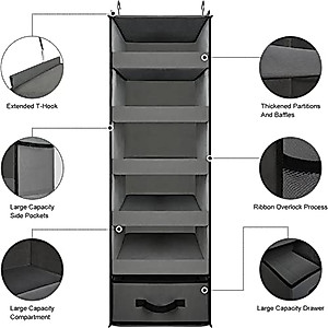 Licode 66LBS-Capacity Hanging Closet Organizer, Collapsible Hanging Closet Shelves, Hanging Purse Handbag Organizer for Closet & RV,42.5" H X 12.2" W X 13.6" D, 1-Pack A Grey
