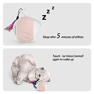 GOGODOGYA Cat toys,Interactive cat toy ball,Indoor Automatic Moving Cat Ball Toys/Puppies Toys,With LED Rainbow Lights,Feathers & USB Charging Cable,Touch control and Sound control Smart Start Cat Toy