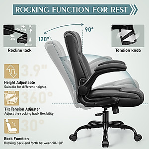 Leather Office Chair, PU Home Computer Desk Chairs with Ergonomic Back Support, 360°Swivel Free，Small Gmaing Chair with Wheels and Adjustable Armrests, for Short People Use, Black