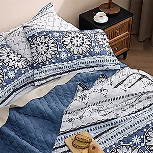 Bedsure Boho Quilt Set Queen - Reversible Bohemian Striped Pattern Quilt Bedding Set, 3 Pieces Lightweight Microfiber Bedspread, Coverlet with 2 Pillow Shams for All Seasons (90"x96")