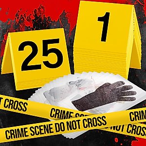 Crime Scene Decorations Kit, Crime Mystery Dinner Party Game Supplies, Includes Crime Scene Tape, 25 Yellow Evidence Markers, 25 Crime Object Cards