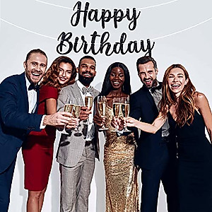 Pre-Strung Happy Birthday Banner - NO DIY - Black Happy Birthday Banner For Men & Women - Pre-Strung Script Garland on 6 ft Strands - Glitter Birthday Party Decorations & Decor. Did we mention no DIY?