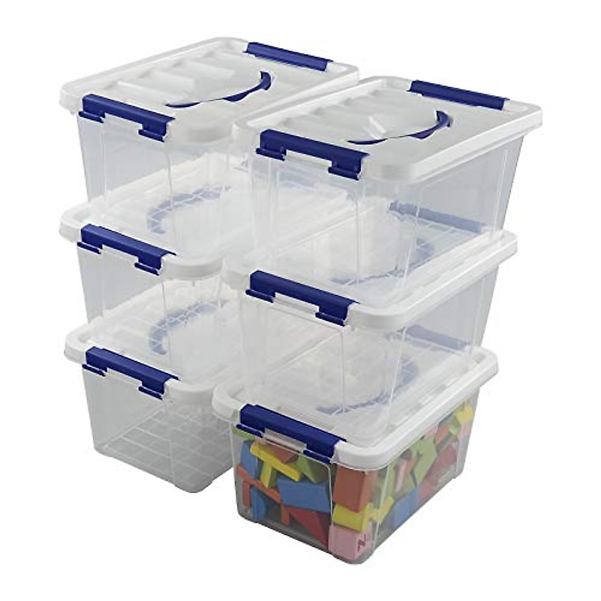 DynkoNA 6-Pack Storage Box Tote, Plastic Organizer Bin with Latching Handle, 6 L