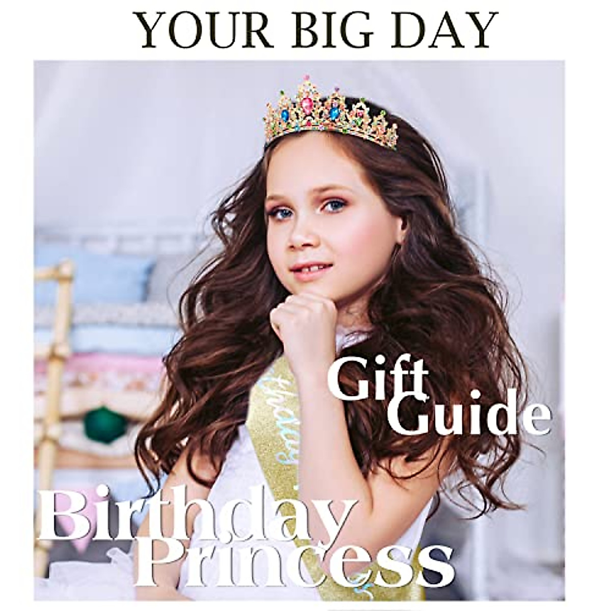 SuPoo Golden Birthday Sash and Crown Kit Princess Crown Birthday Tiara Birthday Girl Crown with Comb Glitter Birthday Sash for Women Crystal Tiaras for Girls Headband Happy Birthday Decorations Gifts