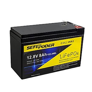 SEFEPODER 12V 8Ah LiFePO4 Lithium Deep Cycle Battery, 2000+ Cycles Rechargeable Battery for Solar/Wind Power, Lighting, Power Wheels, Fish Finder and More with Built-in 8A BMS