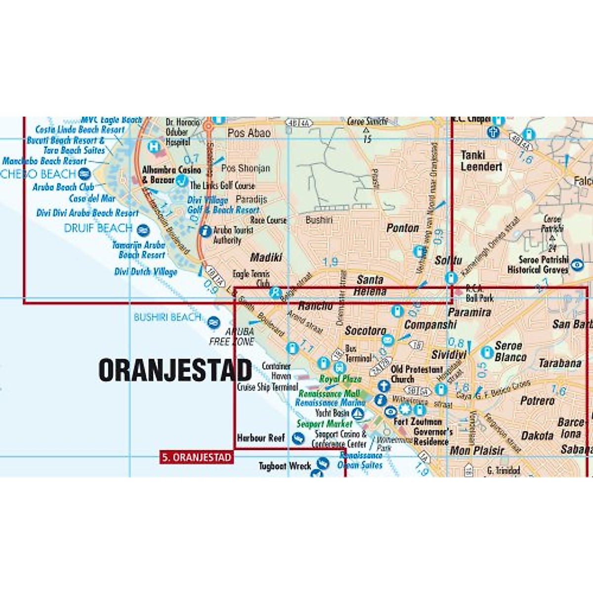 Laminated Aruba Map by Borch (English, Spanish, French, Italian and German Edition)