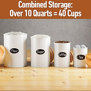 Kitchen Canisters for Countertop Set of 4 with Customizable Chalkboard Labels & Marker Pen - Big Iron Kitchen Canisters with Airtight Lids - Canisters Sets for the Kitchen - White Kitchen Canister Set