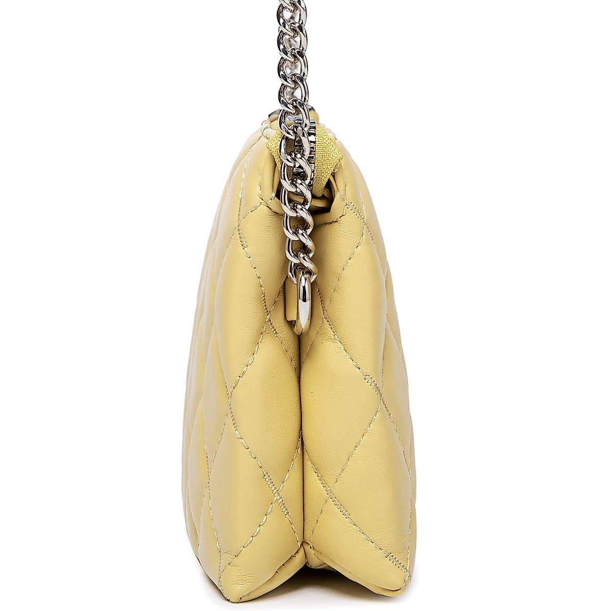 Trendy Small Crossbody Shoulder Bag for Women,Vegan Leather Quilted Cute Cross body Envelop Yellow Purse with Chain Strap