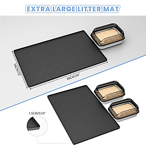 Large Silicone Cat Litter Mat: Easy to Clean Cat Litter Mat Soft and Waterproof Litter Box Mat (22"X34"- Black)