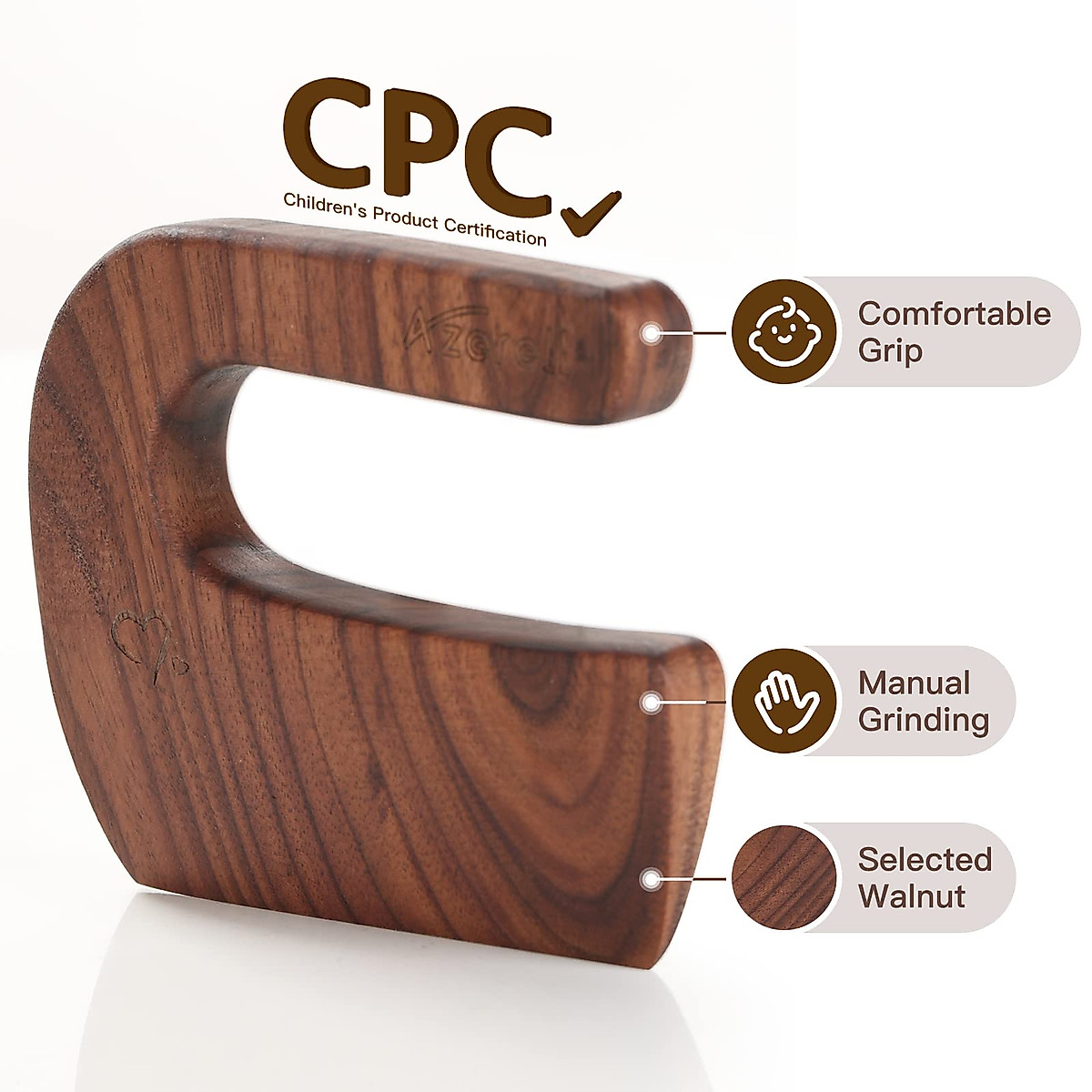 Azerell Wooden Toddler Knife,Kids Knife for Cooking,Love Theme Kids Knife,Kid Safe Knives with Velvet Bag,Montessori Kitchen Tools for Toddlers,Ages 3 Years Old+