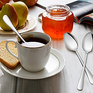 E-far Stainless Steel Teaspoons Set of 12, Modern Silverware Flatware Dessert Spoons for Home, Kitchen, Restaurant, Round Edge & Mirror Polished, Dishwasher Safe - 6.7 Inches