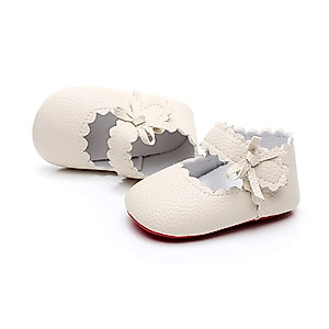 HONGTEYA Infant Baby Girls Ballet Dress Shoes Mary Jane Princess Soft Sole Frist Walkers Crib Moccasins ï¼ˆ6-12Months/US 5/4.72/See Size Chart,Beige