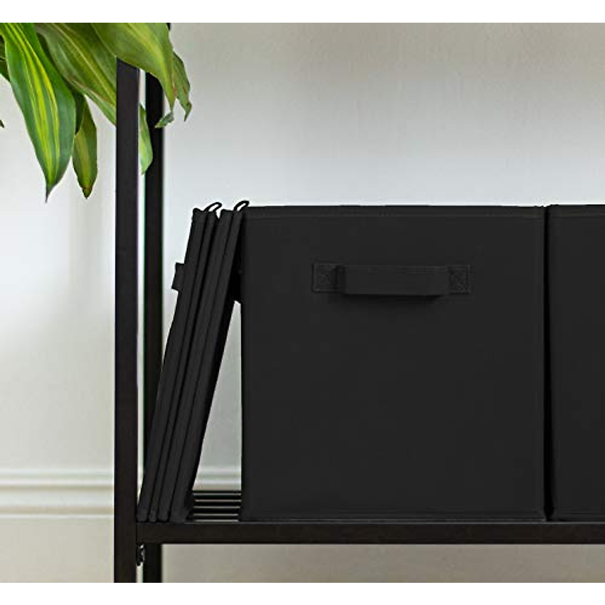 Pomatree 13x13x13 Inch Storage Cubes - 4 Pack - Large and Sturdy Storage Bins | Dual Handles, Foldable | Cube Organizer Bin | Fabric Baskets for Organizing Closet, Clothes and Toys (Black)