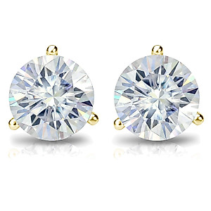Diamond Wish - 1 1/2 Carat Moissanite Round Stud Earrings for Women in 14k Yellow Gold (J-K, TGW, 6 mm) 3-Prong Martini Screw Back