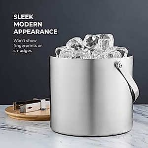 Double- Wall Stainless Steel Insulated Ice Bucket With Lid and Ice Tong - [3 Liter] Modern Bamboo Lid With Built-In Tongs- Comfortable Carry Handle- Great for Home Bar, Chilling Beer Champagne