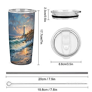 KIOWEIR Beautiful Seaside Lighthouse Stainless Steel Tumbler 20oz With Lid And Straw, Insulated Tumblers Coffee Cup, Travel Mug for Ice Drink & Hot Beverage for Women Men Boys Girls