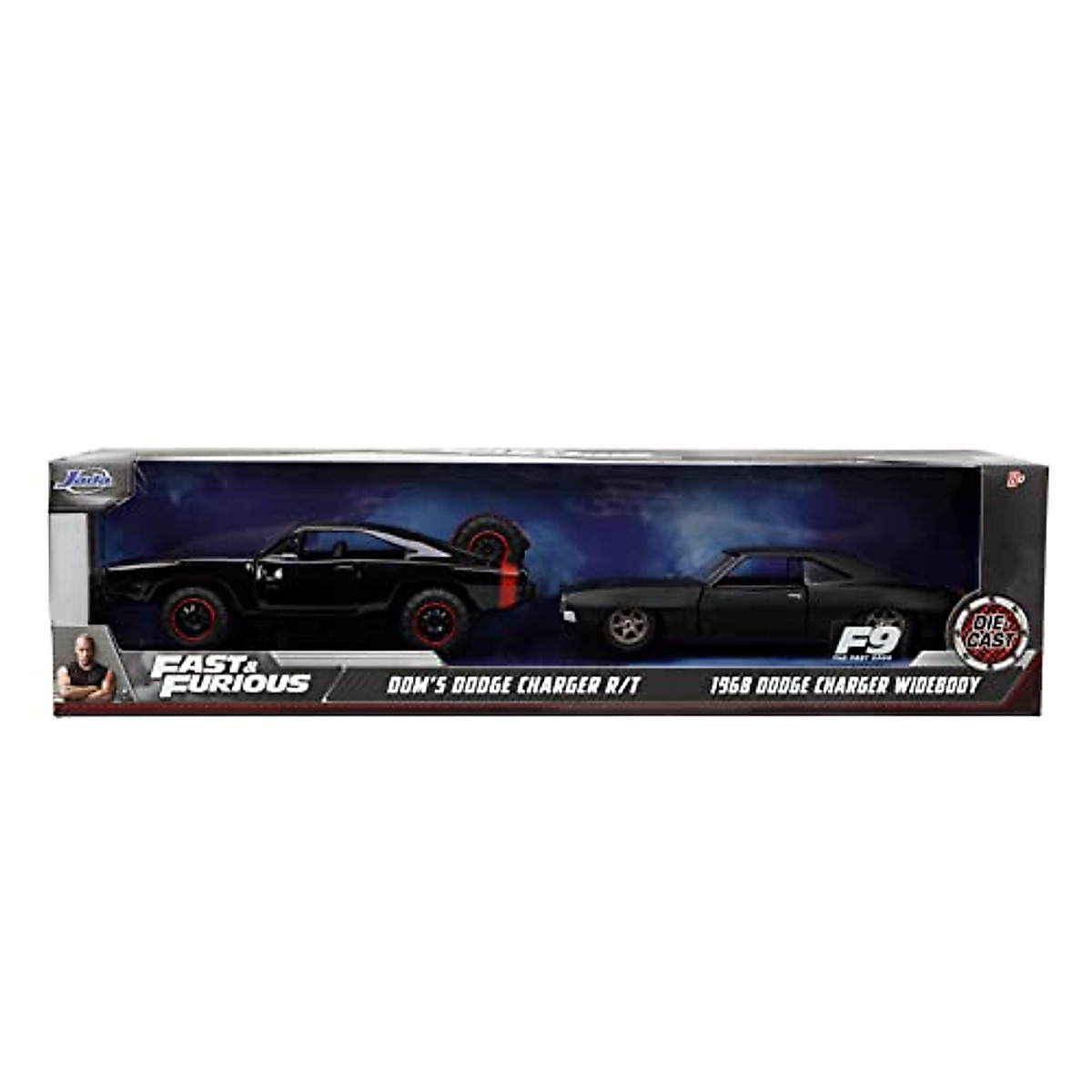 Fast & Furious 1:32 Dom's Dodge Charger & 1968 Dodge Charger Widebody Die-cast Car Twin Pack, Toys for Kids and Adults
