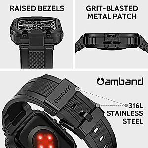 amBand Bands Compatible with Apple Watch 8/7 45mm, M1 Sport Series Rugged Case with Strap Protective Cover for iWatch 6/SE/5/4/3 42/44/45mm Men Black