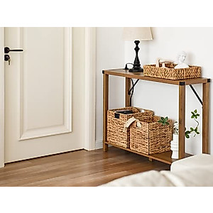 StorageWorks Wicker Storage Cubes with Liners, Water Hyacinth Storage Baskets for Shelving, Handwoven Square Baskets with Built-in Handles, Medium, 4 Pack