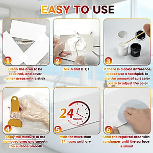 Porcelain Repair Kit, Fiberglass Tub and Tile Repair Kit Quick Repair Bathtub, Ceramic, Toilet, Tray, Resin, Marble Shower Sink, Acrylic Quartz, Super Adhesion to Fix Cracks Chips and Dents (White)