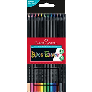 Faber-Castell Black Edition Colored Pencils - 12 Neon and Pastel Colors, Black Wood and Soft Core Lead, Premium Art Colored Pencils for Adult Coloring, Kids, Hobby Artists and Beginners