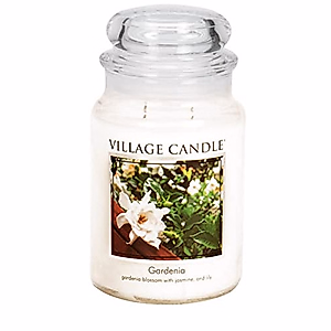 Village Candle Gardenia Large Glass Apothecary Jar Scented Candle, 21.25 oz, White