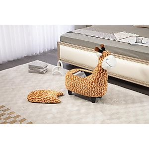 Home 2 Office Geno The Giraffe Ottoman with Storage for Kids' Bedroom, Playroom, Nursery or Recreation Room Decor, Soft Animal-Shaped Toddler Furniture with Wooden Legs