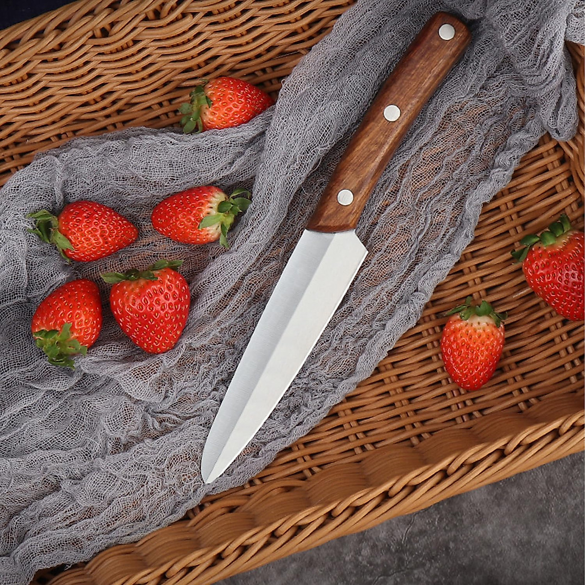 AYANICA Kitchen Knife 4.5 inch Lightweight High Carbon Stainless Steel Sharp Blade Wooden Ergonomic Handle Paring Peeling Fruit Slicing