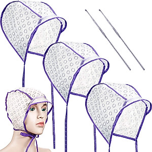 20 Pieces Hair Highlight Cap Kit Disposable Highlight Tipping Cap Salon Hair Coloring Dyeing Hair Cap with 2 Pieces Metal Hooks for Salon and Home Use Hair Highlighting Coloring Supplies (Purple)