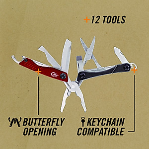 Gerber Gear Dime 12-in-1 Mini Multi-Tool - Needle Nose Pliers, Pocket Knife, Keychain, Bottle Opener - Gifts for Men - EDC Gear and Equipment - Red