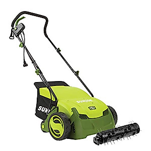 Sun Joe TJ604E 16-Inch 13.5 AMP Electric Garden Tiller/Cultivator,Black & AJ801E 13 in. 12 Amp Electric Scarifier + Lawn Dethatcher w/Collection Bag, Green