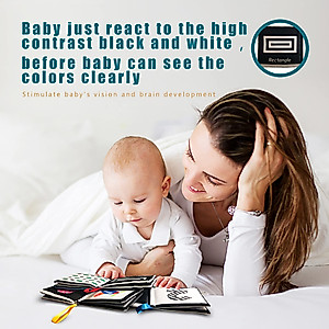 AMINFUN Soft Cloth Baby Book Toy 0-6 Months, Black White Baby Learning Book(Pack of 4),Touch and Feel Crinkle Book Infants 6-18 Months,Early Educational Toy 0-3 Months, Gift for Babies Infants