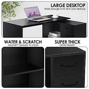 VANSPACE L-Shaped Rotating Computer Desk with Storage Shelves 68 inch Home Office Desk Corner with Drawers and File Cabinet Multipurpose Study Writing Table for Bedroom Small Space Black