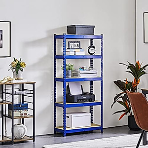 Topeakmart 2 PCS 5-Tier Utility Shelves, Metal Storage Shelves Garage Shelving Unit Adjustable Garage Storage Shelves Storage Racks Heavy Duty Shed Shelving-Blue, 27.5 x 12 x 60 Inch