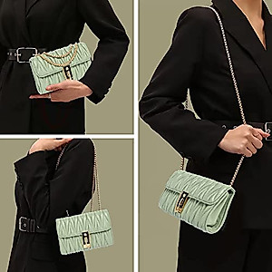 Quilted Purse for Women Chain Link Small Shoulder Bag Handbags Leather Cross Body Purses Cute Clutch Crossbody Mini Messenger Satchel Handbag Green