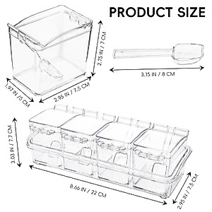 XJMWXHFC Clear Seasoning Box, 4 Pieces Seasoning Rack Spice Pots, Storage Container Condiment Jars Acrylic Seasoning Box with Covers and Spoons for Spice, Sugar, Salt, Sugar, Cardamon, Cinnamon