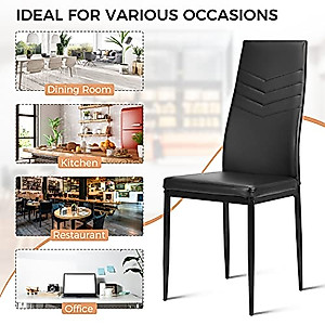 ERGOMASTER Dining Chairs Set of 4 Black PVC Dining Room Chairs Modern Soft Leather Padded Living Room Side Chairs with Sturdy Metal Legs & Non-Slip Feet Pads