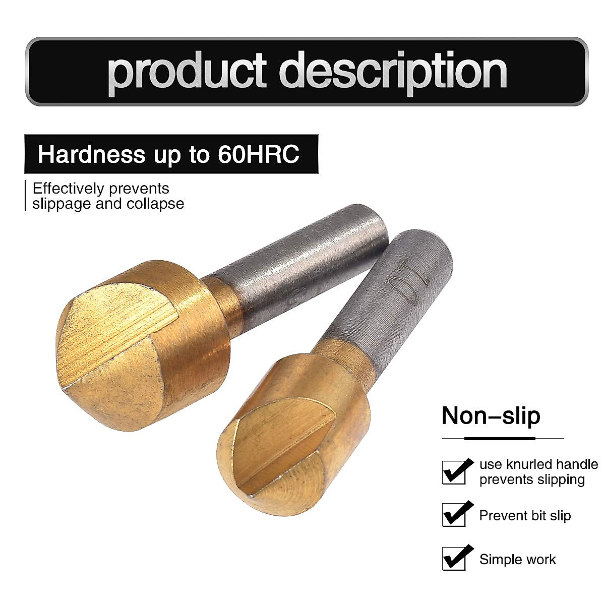 HOHXEN 5Pcs Titanium Chamfering Countersink Drill Bit Set - 3/8" 1/2" 3/4" - 10mm 12mm 19mm for Wood Metal Quick Change Drill Bit Set