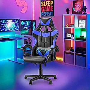 Soontrans Blue Gaming Chairs with Massage,Ergonomic Computer Gamer Chair,Game Chair with Adjustable Headrest and Lumbar Support (Storm Blue)
