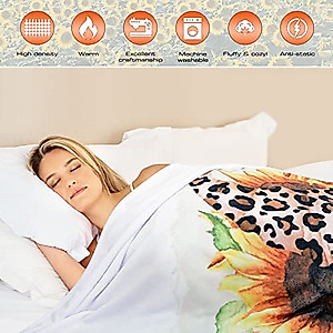 tiosggd Sunflower Gnomes Throw Blanket Leopard Cute Gnomes Blanket Fall Harvest Blankets Bed Quilt Throw for Couch Sofa Flannel Plush Super Soft Blanket 60''x50''