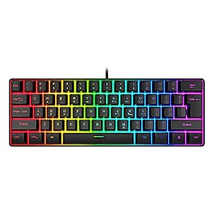 Snpurdiri 60% Wired Gaming Keyboard, RGB Backlit Ultra-Compact Mini Keyboard, Waterproof Small Compact 61 Keys Keyboard for PC/Mac Gamer, Typist, Travel, Easy to Carry on Business Trip(Black)