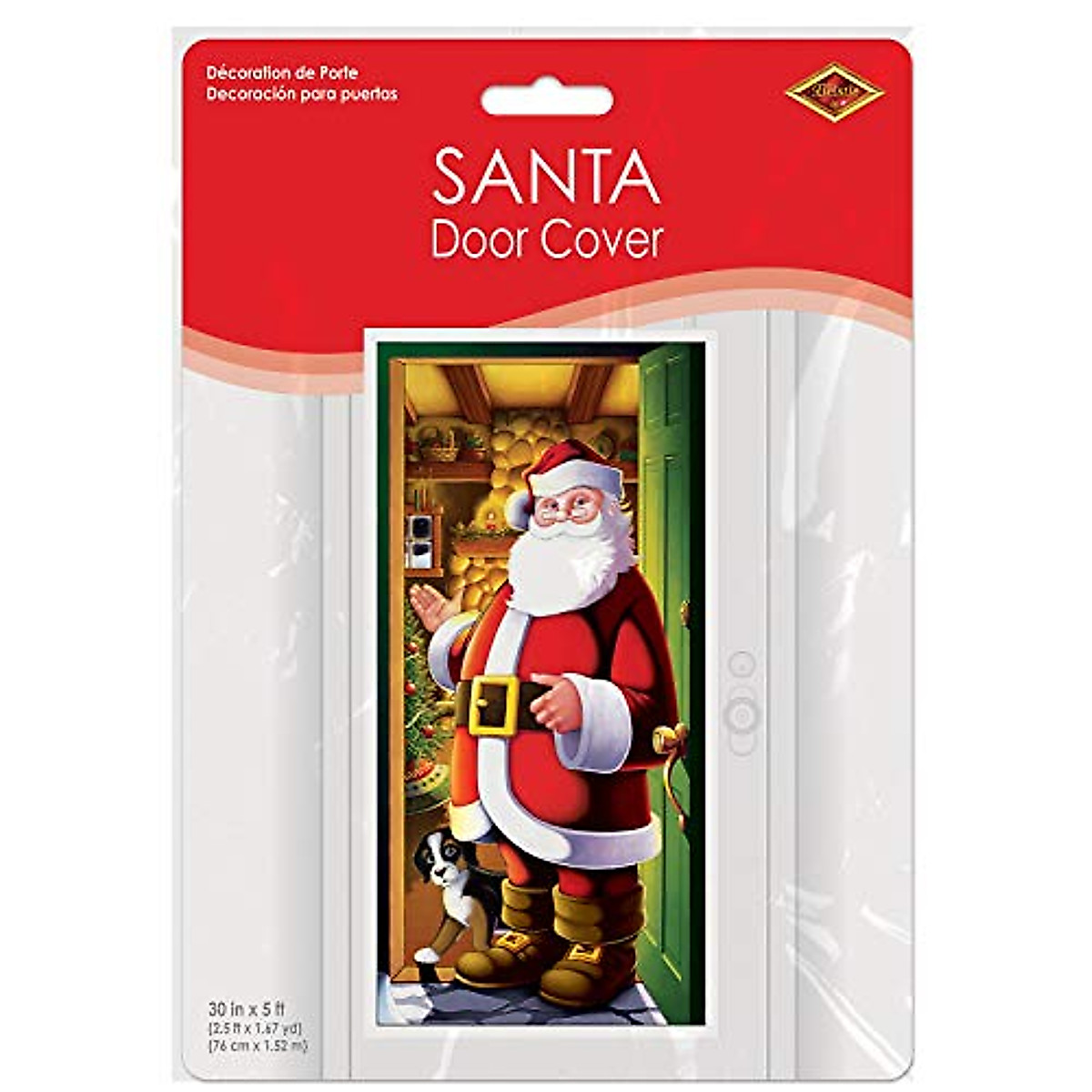 Beistle Santa Claus Door Cover, 5’ x 30” – Plastic for Indoor & Outdoor Use, St Nick Print – Easily Display – Christmas Party Decorations & Holiday Decor