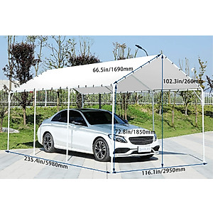 MeetPerfect Extra Large Heavy Duty Carport 10 x 20 ft. Outdoor Auto and Boat Shelter Tent Gazebo Portable Garage for Party Wedding Garden Storage Shed, Waterproof and UV-Proof Fabric- White