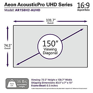 Elite Screens Aeon AUHD Series, 150-inch 16:9, 4K Home Theater Fixed Frame Edge Free Borderless Projection Sound Transparent Perforated Weave Projector Screen, AR150H2-AUHD