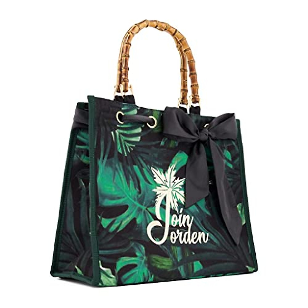 Join Jorden Women Canvas Tote with Bamboo Handles, Green