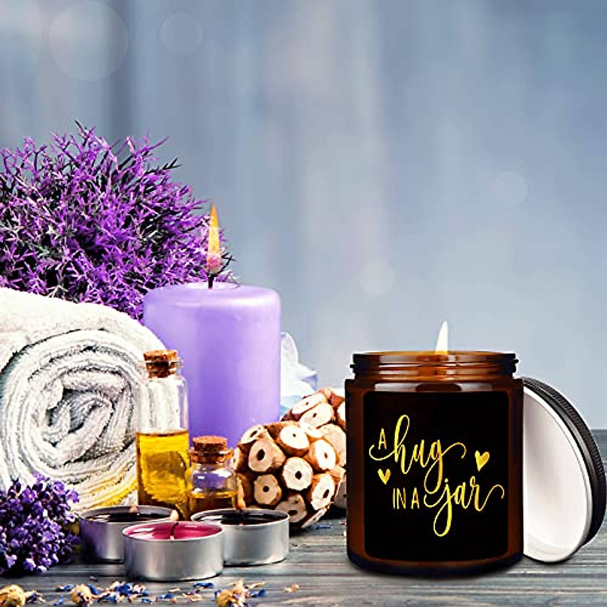 HUTYRT Lavender Scented Candles - Thinking of You Gifts for Women - A Hug in a Jar Candles - I Miss You Gifts,Get Well Gift for Her, Girlfriend, Boyfriend, Friends