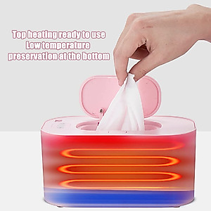 oAutoSjy Baby Wipe Warmer USB Wet Wipes Dispenser Adjustable Precise Temperature Control Portable Wet Wipe Warmer Evenly and Quickly Overall Heating Large Capacity Diaper Holder Wet Tissue Box Pink