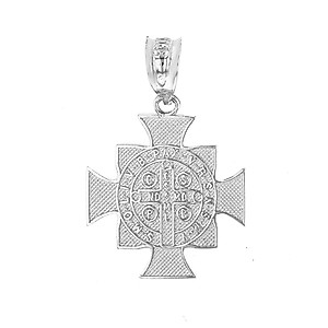 Fine 925 Sterling Silver St. Benedict of Nursia Maltese Cross Charm Pendant (0.97")