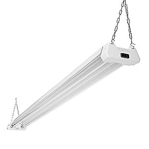 Maxxima 4 ft. Utility LED Motion Sensor Shop Light Fixture, 40 Watt, Linkable, Clear Lens 5000K Daylight 4600 Lumens, Plug in, Hardware Included, LED Garage Light Energy Star